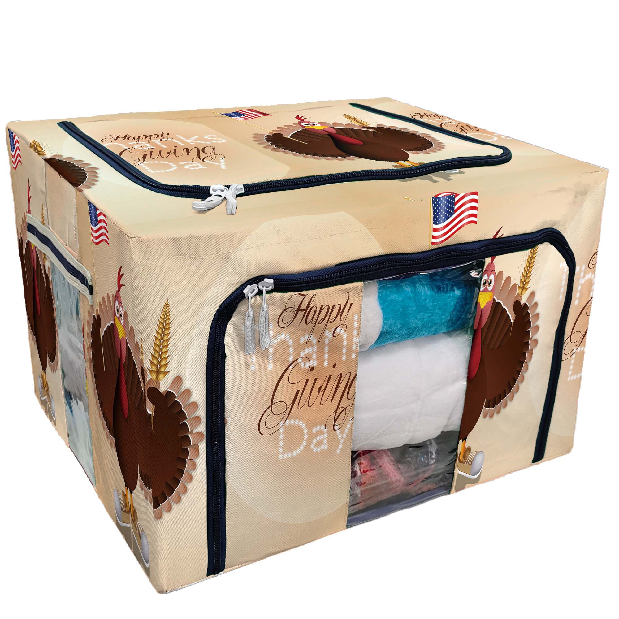 ECZJNT Funny turkey American flag Storage Bag Clear Window Storage Bins ...