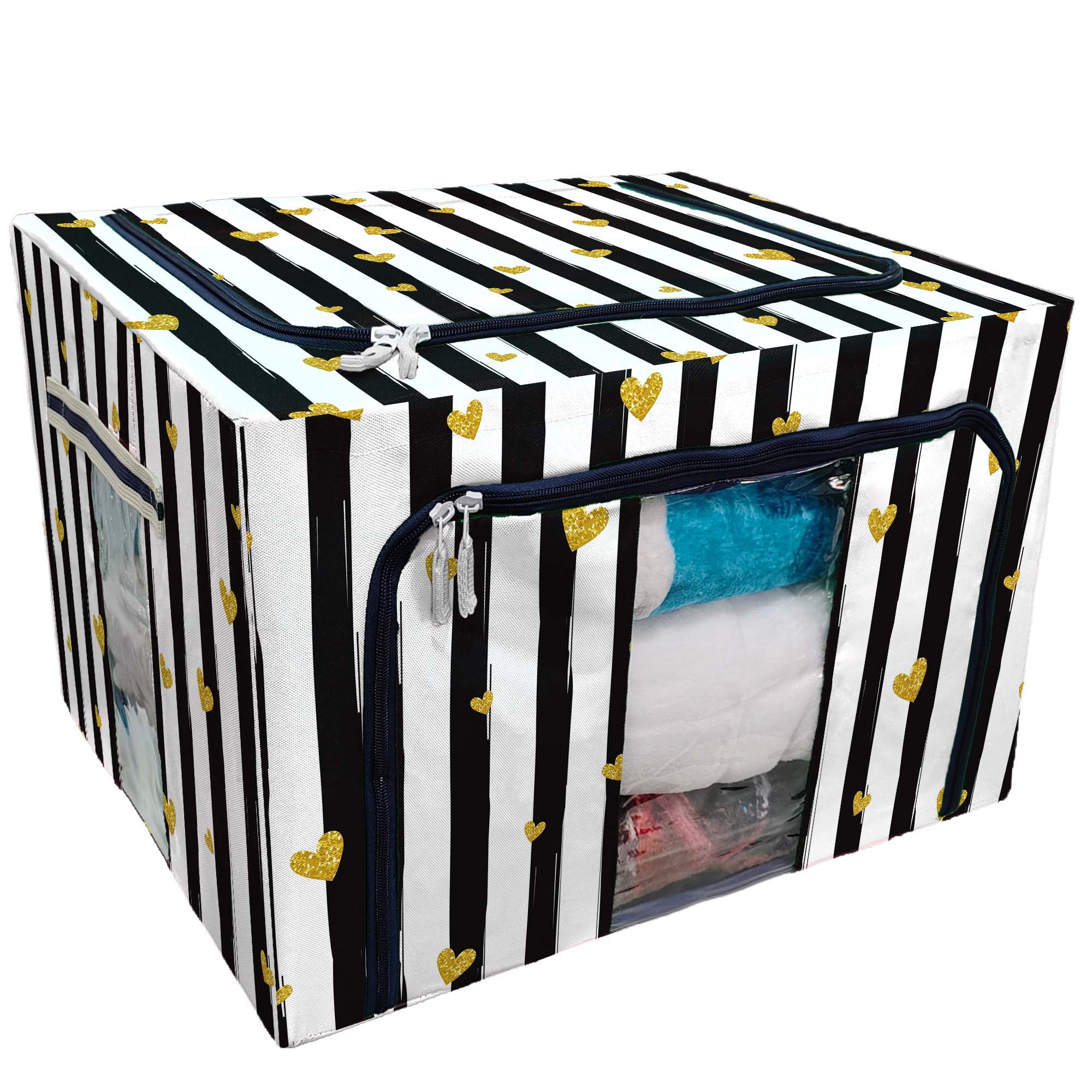 ECZJNT Gold glittering heart confetti striped Storage Bag Clear Window ...