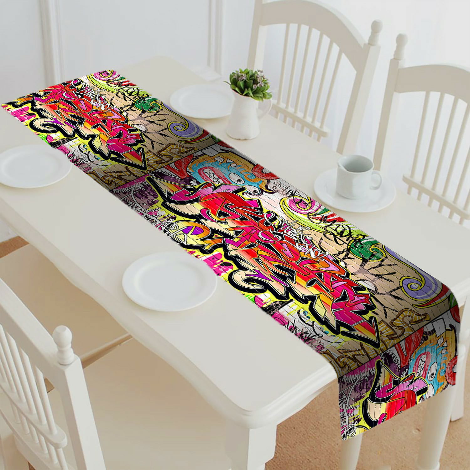 ECZJNT Graffiti Wall Background Urban Art Grafitti Design table runner ...