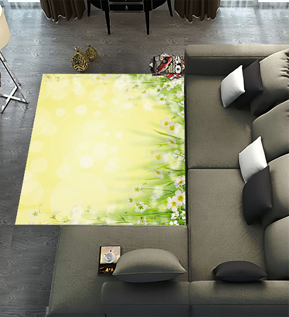 ECZJNT Grass White Flowers Blurred Nature Floral Border Area Rugs 5 x ...