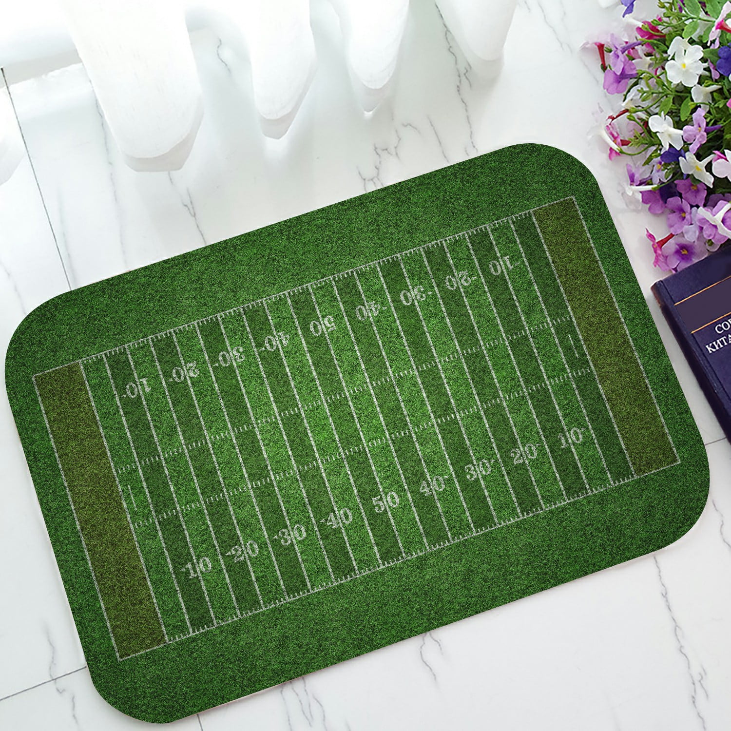 ECZJNT Green grass American football field white lines marking pitch ...