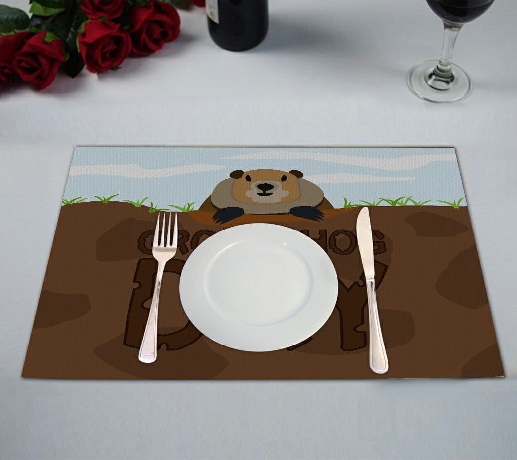 ECZJNT Groundhog come out from the land Groundhog Day Placemat Table ...
