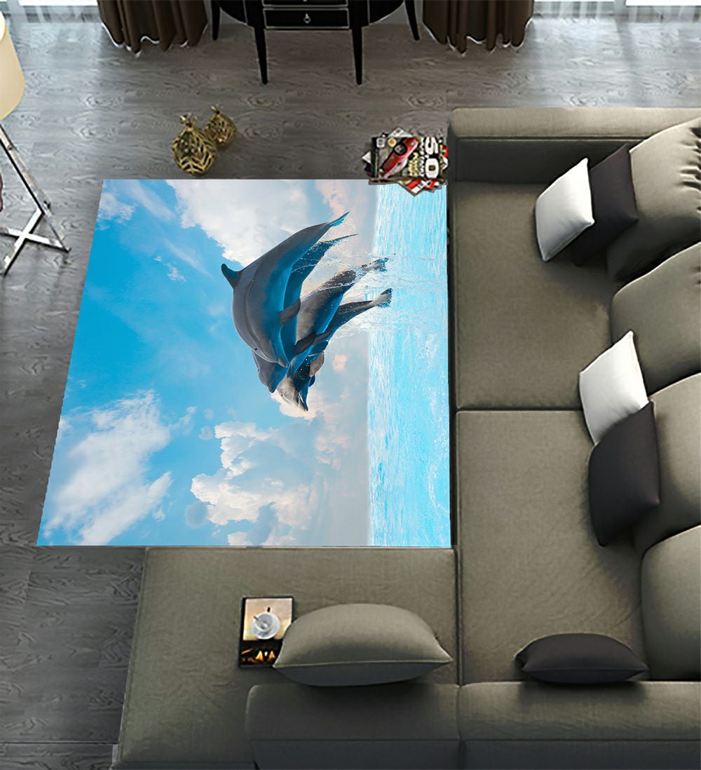 ECZJNT Group Of Jumping Dolphins Beautiful Seascape Area Rugs 5 x 6ft ...