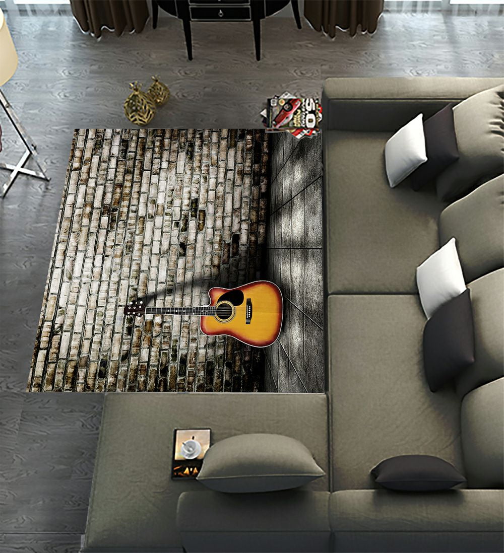 ECZJNT Guitar In Blank Empty Room Brick Wall Area Rugs 5 x 7ft Floor ...