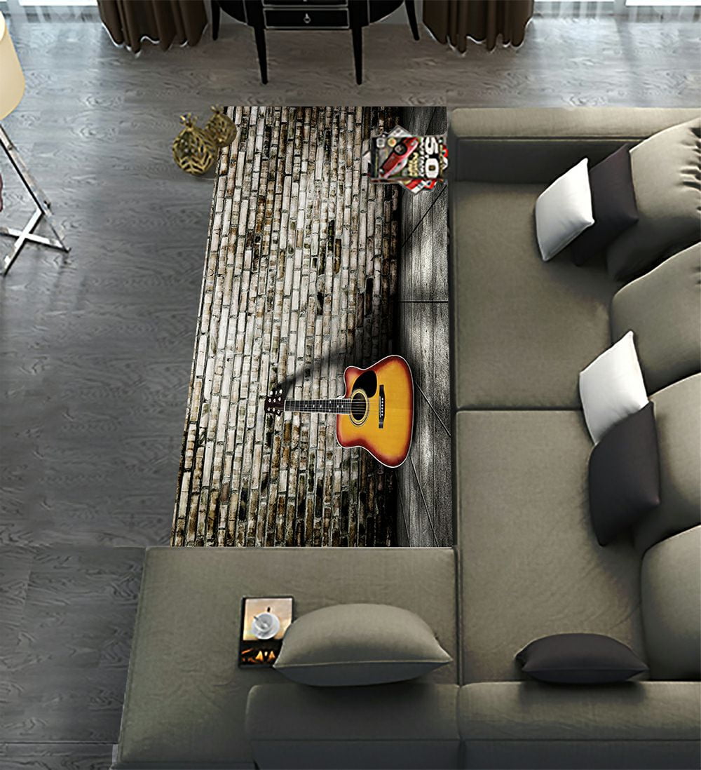ECZJNT Guitar In Blank Empty Room Brick Wall Runner Rug 4 x 12ft Long ...