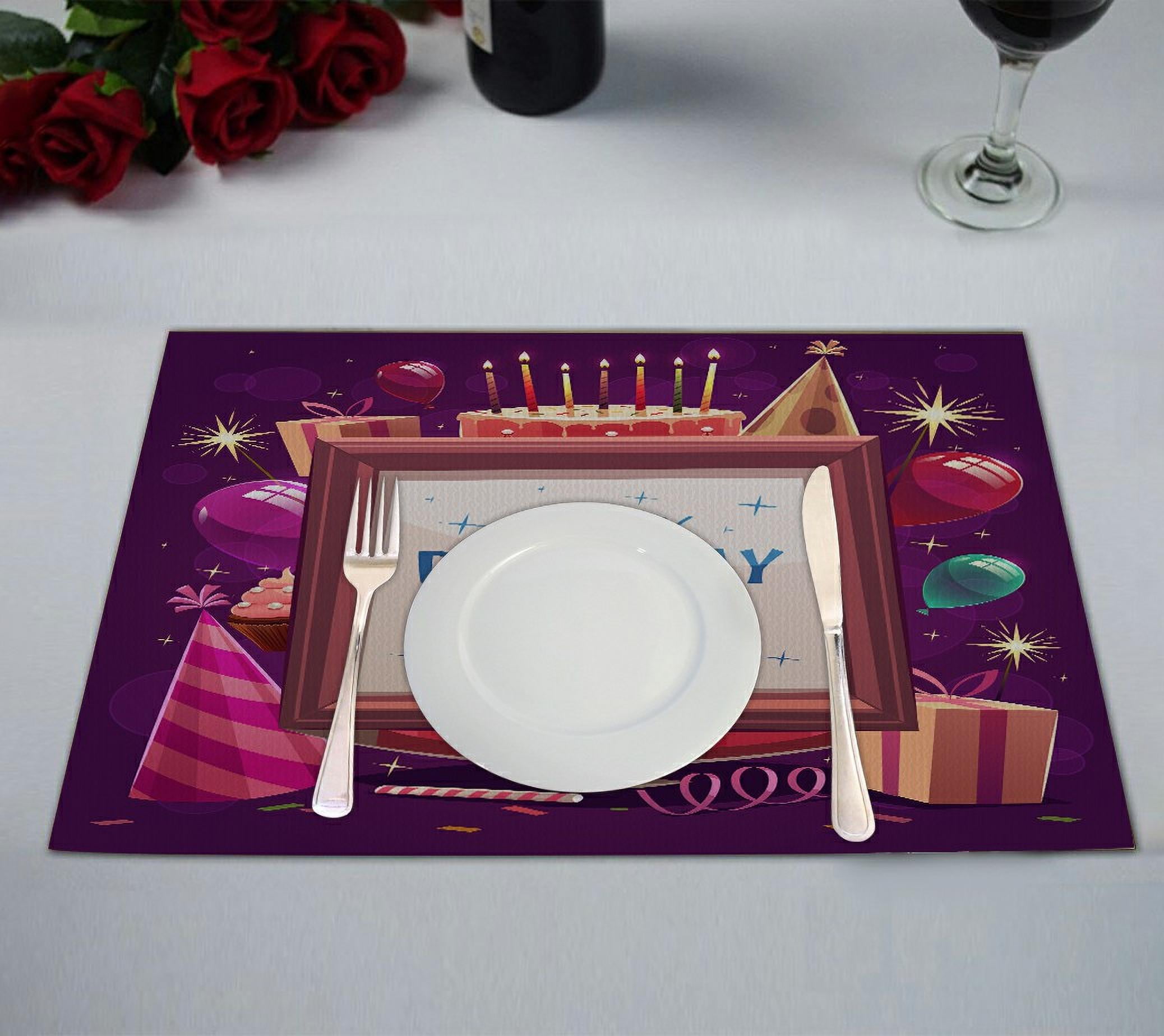 ECZJNT Happy Birthday Placemat Table Mat Cup Mat 12x18 inch,Set of 2 ...
