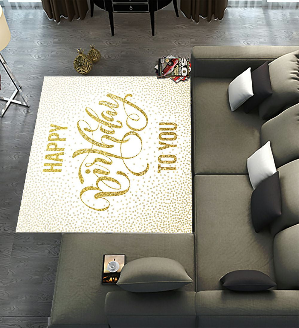 ECZJNT Happy Birthday To You Gold Glitter Lettering Area Rugs 3 x 4ft ...