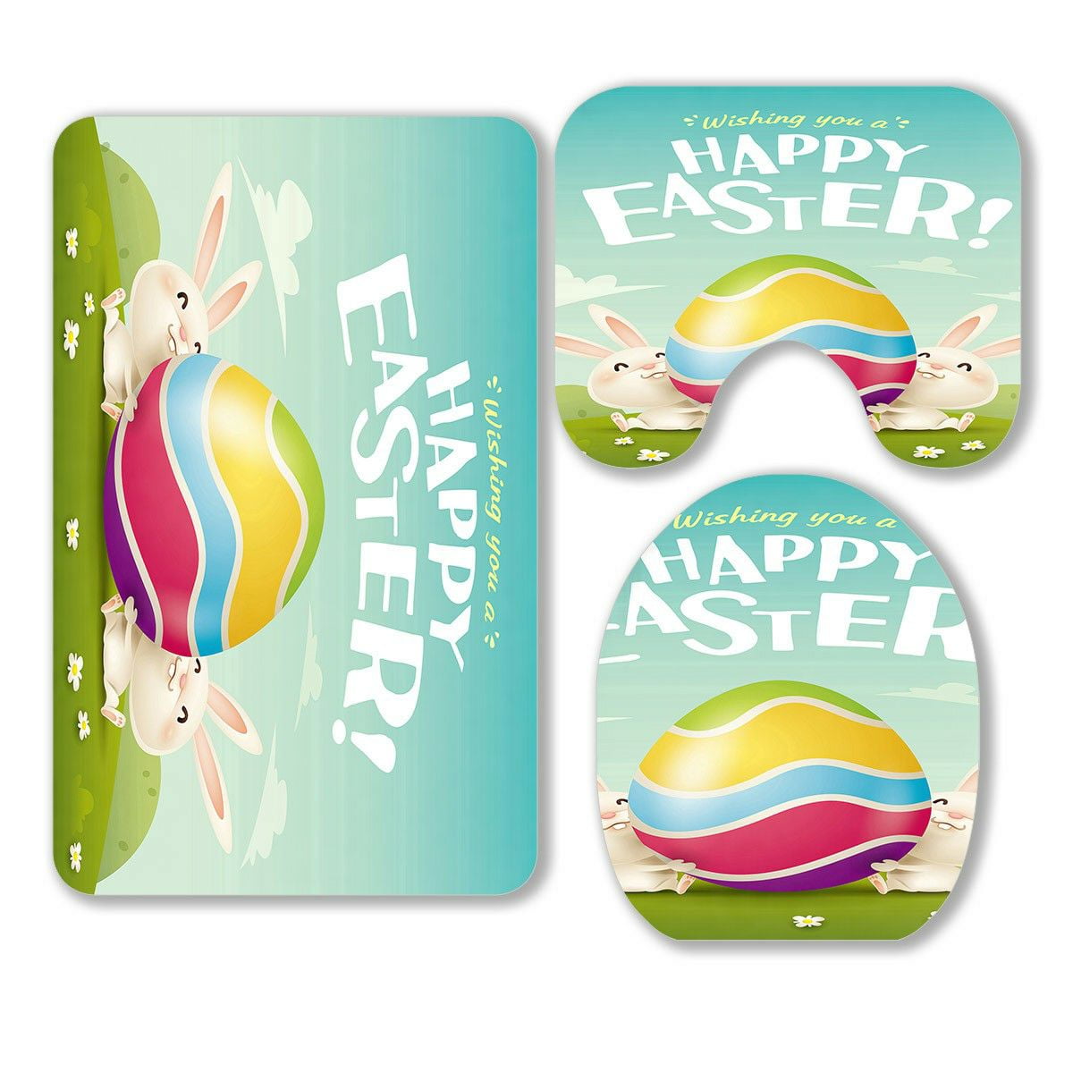 ECZJNT Happy Easter bunnies egg field 3 Piece Bathroom Rugs Set Bath ...