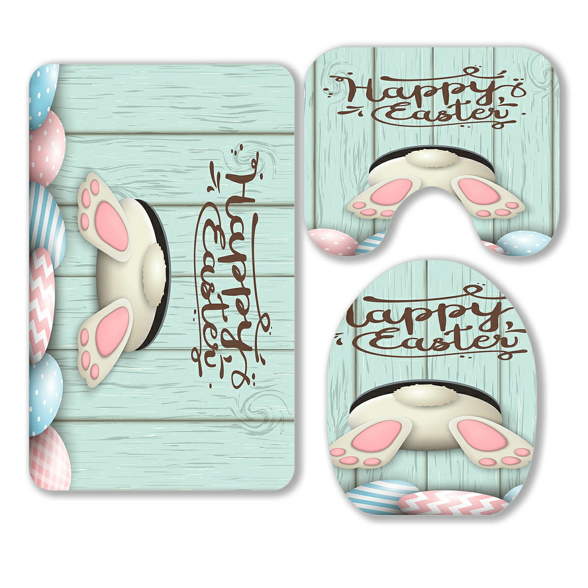 ECZJNT Happy Easter white bunny pink blue eggs fresh grass 3 Piece ...