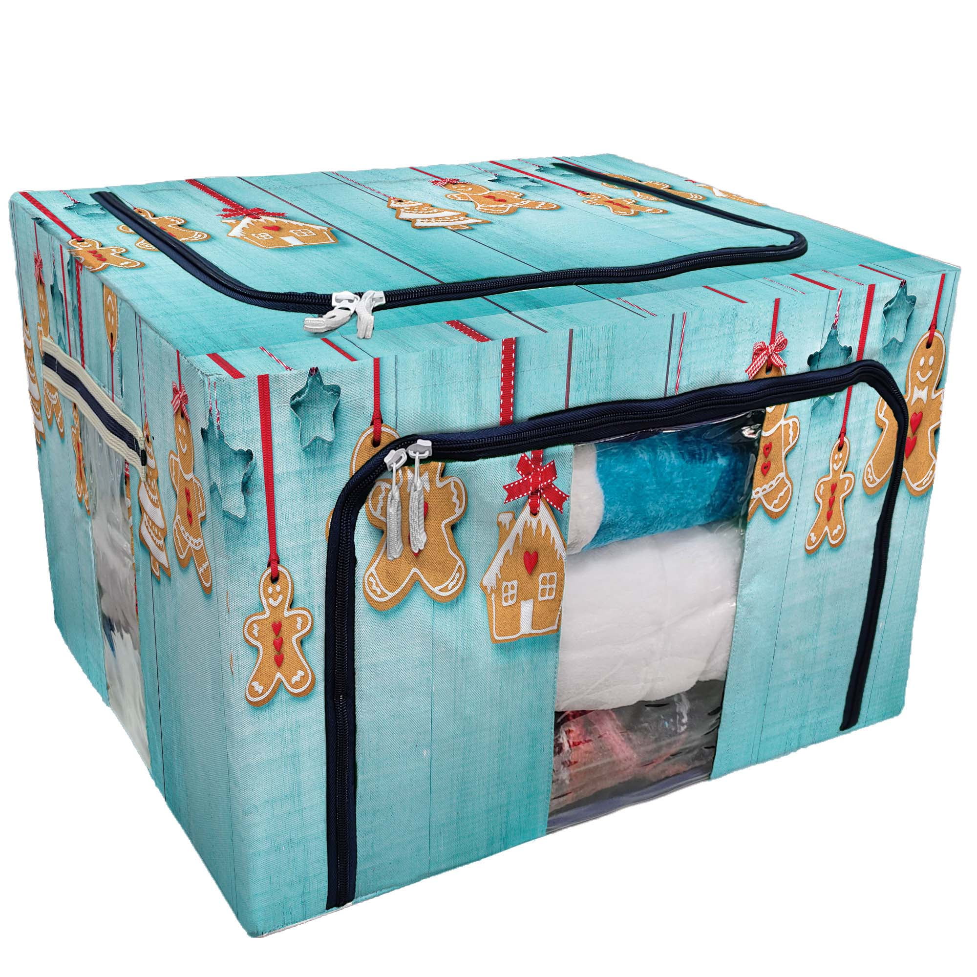ECZJNT Happy Gingerbread family hanging border blue Storage Bag Clear ...