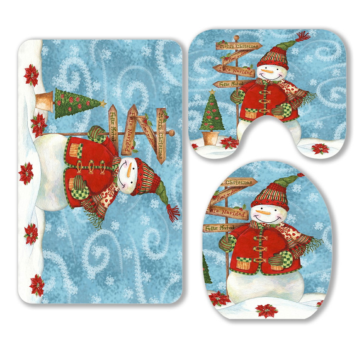 ECZJNT Happy Snowman 3 Piece Bathroom Rugs Set Bath Rug Contour Mat and ...