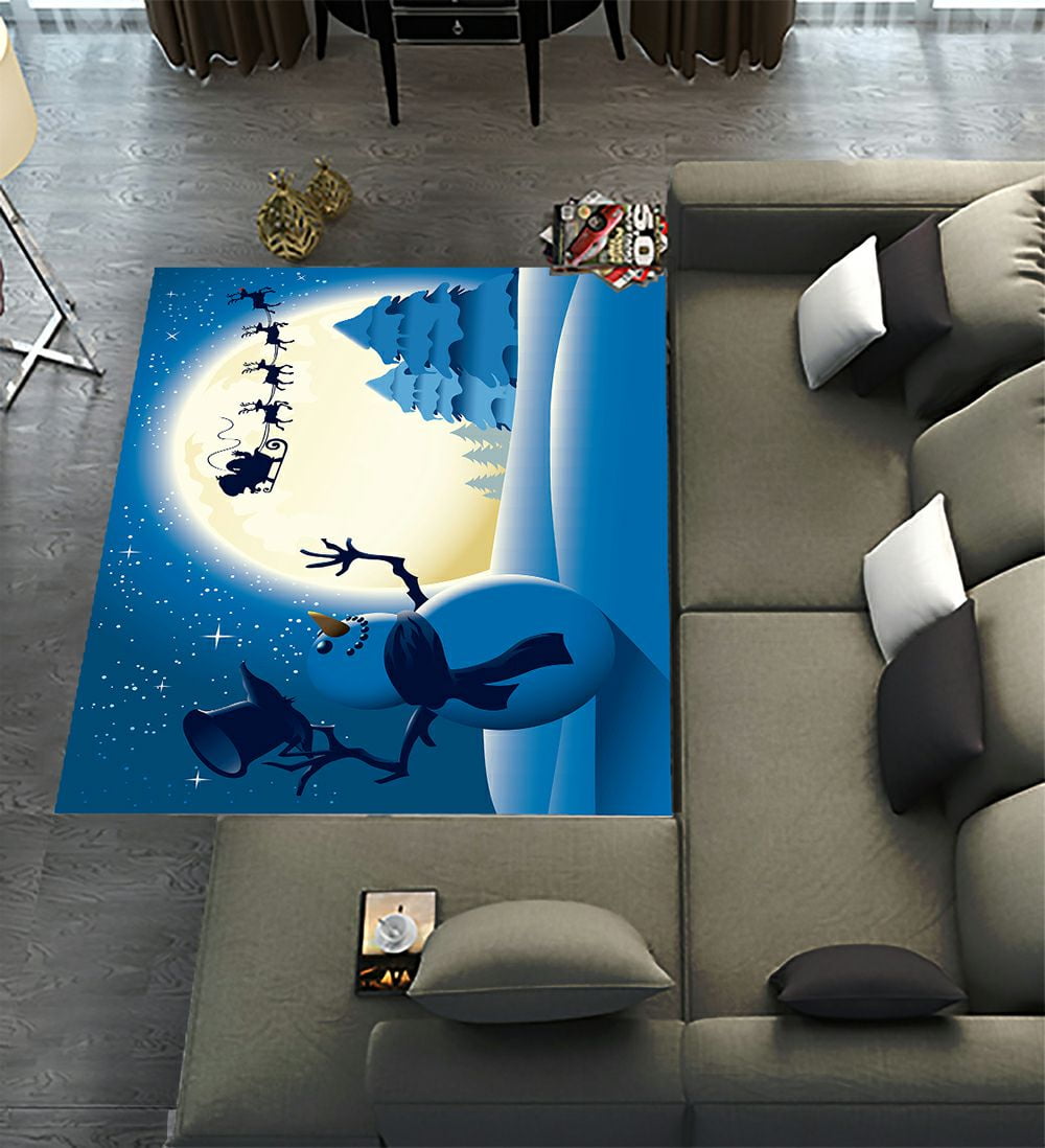 ECZJNT Happy Snowman Waving To Santa Sleigh Area Rugs 6 x 8ft Floor ...