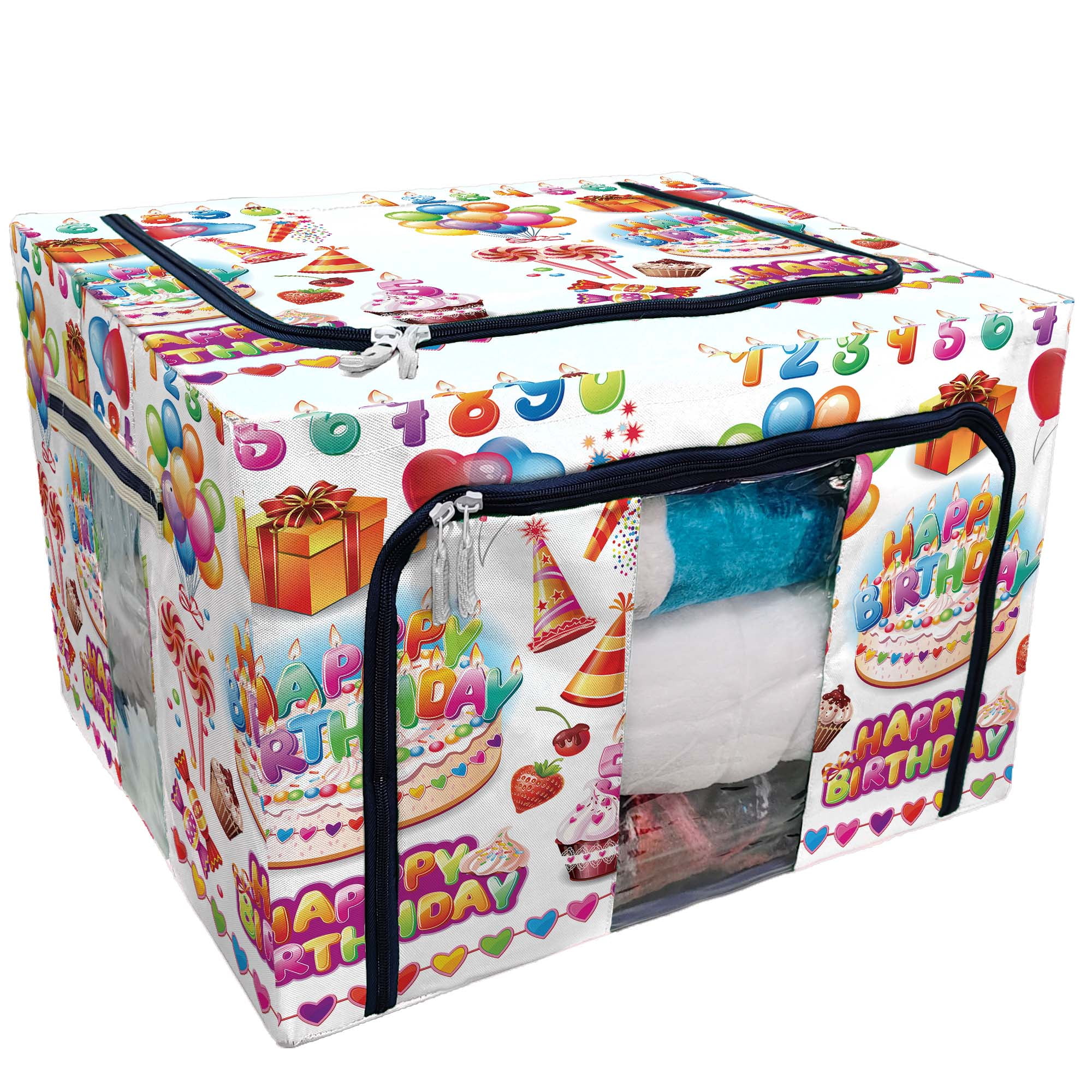 ECZJNT Happy birthday set Storage Bag Clear Window Storage Bins Boxes ...