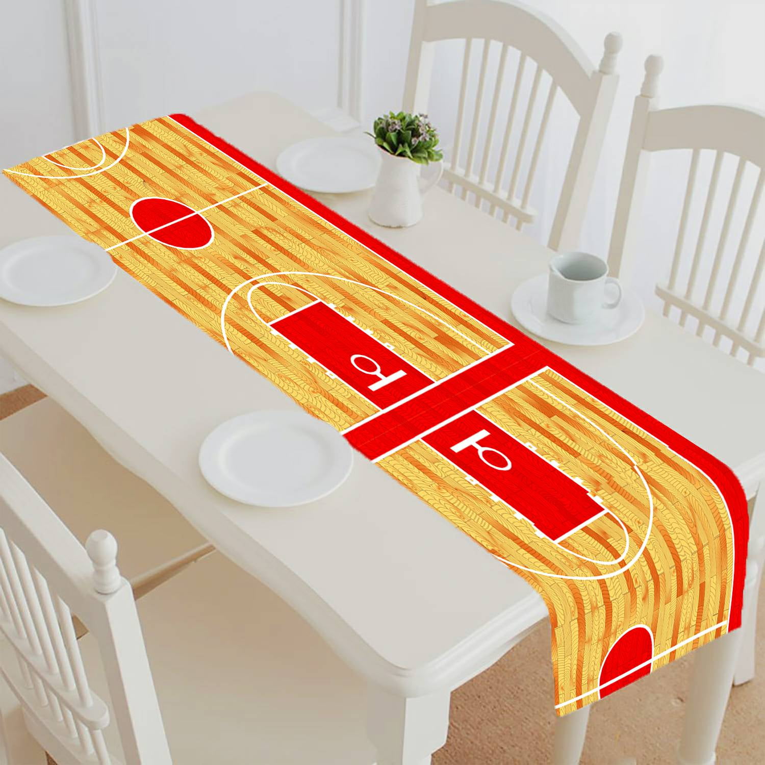 ECZJNT Hardwood textured basketball court table runner table cloth tea ...