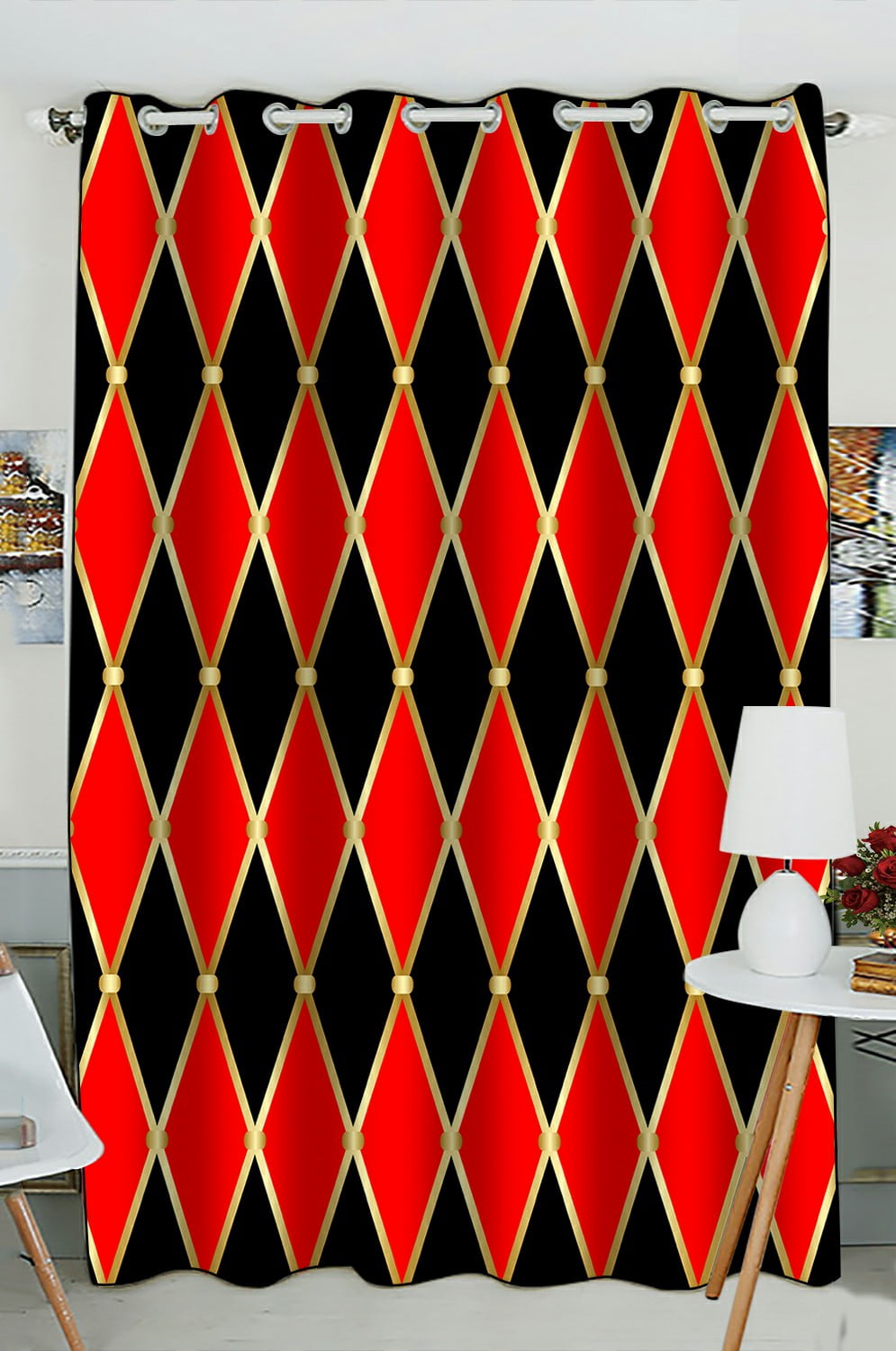 ECZJNT Harlequin Golden Grid Pattern With Red Black Rhomboids Blackout ...