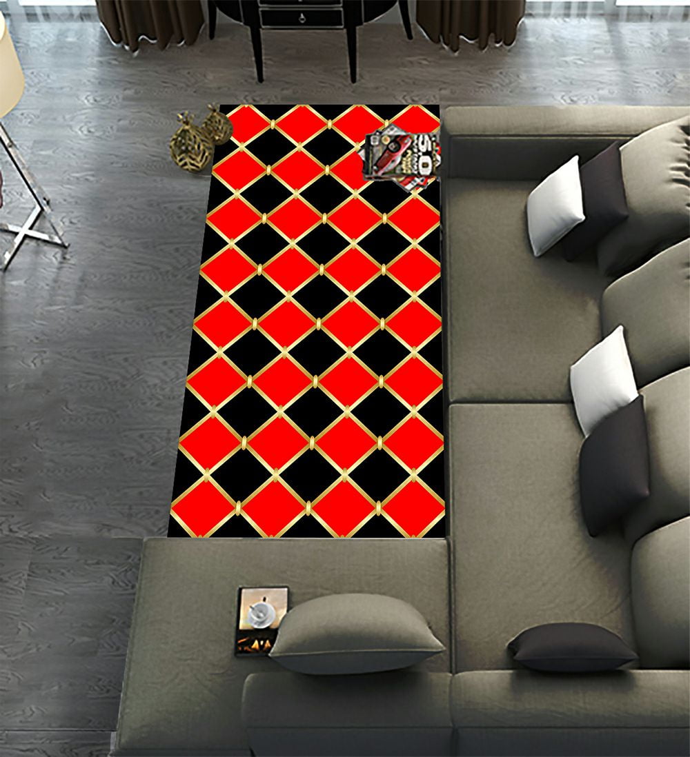 ECZJNT Harlequin Golden Grid Pattern With Red Black Rhomboids Runner ...