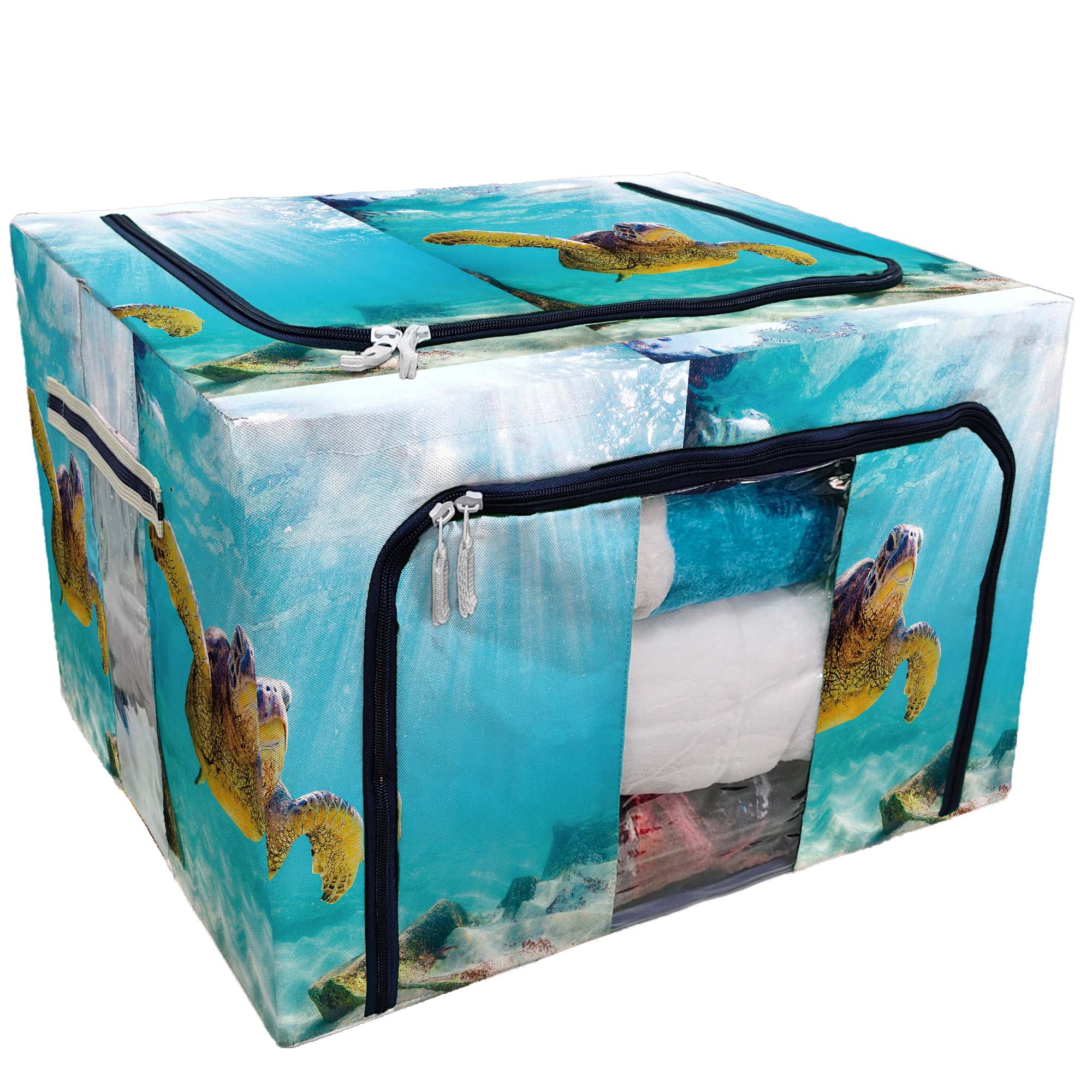 ECZJNT Hawaiian Green Sea Turtle Storage Bag Clear Window Storage Bins ...