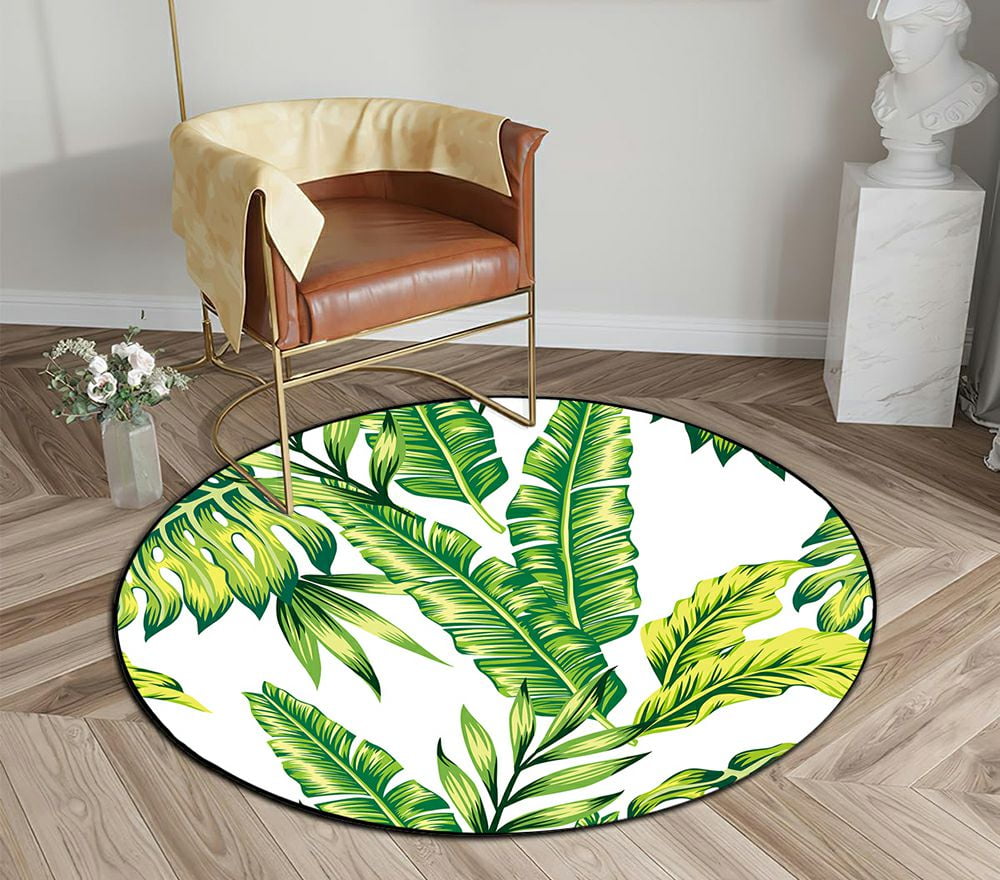 ECZJNT Jungle Tropic Plants Banana Palm Leaves Hawaii Round Area Rugs ...