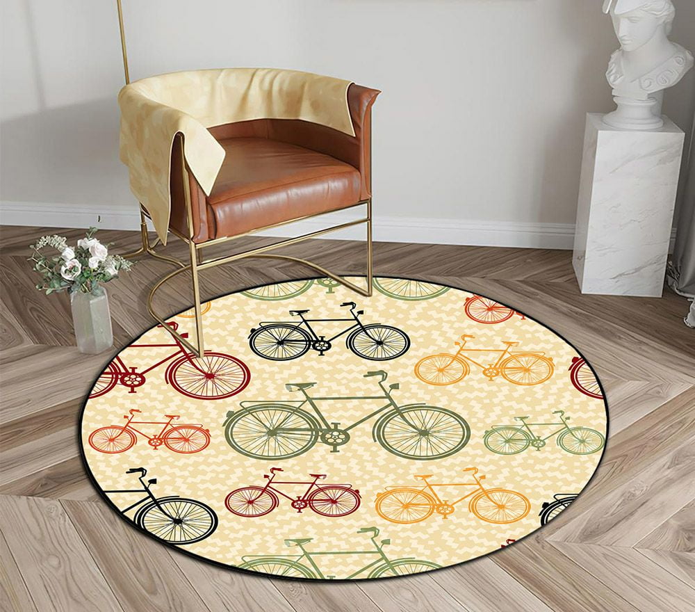 ECZJNT Keep Moving Bike Retro Bicycle Round Area Rugs Diameter 4 x 4ft ...