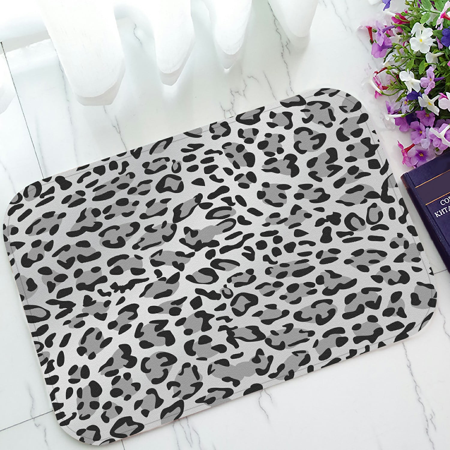 ECZJNT Leopard Print Pattern Gray Scale Welcome Doormat Bath Mat Rug ...