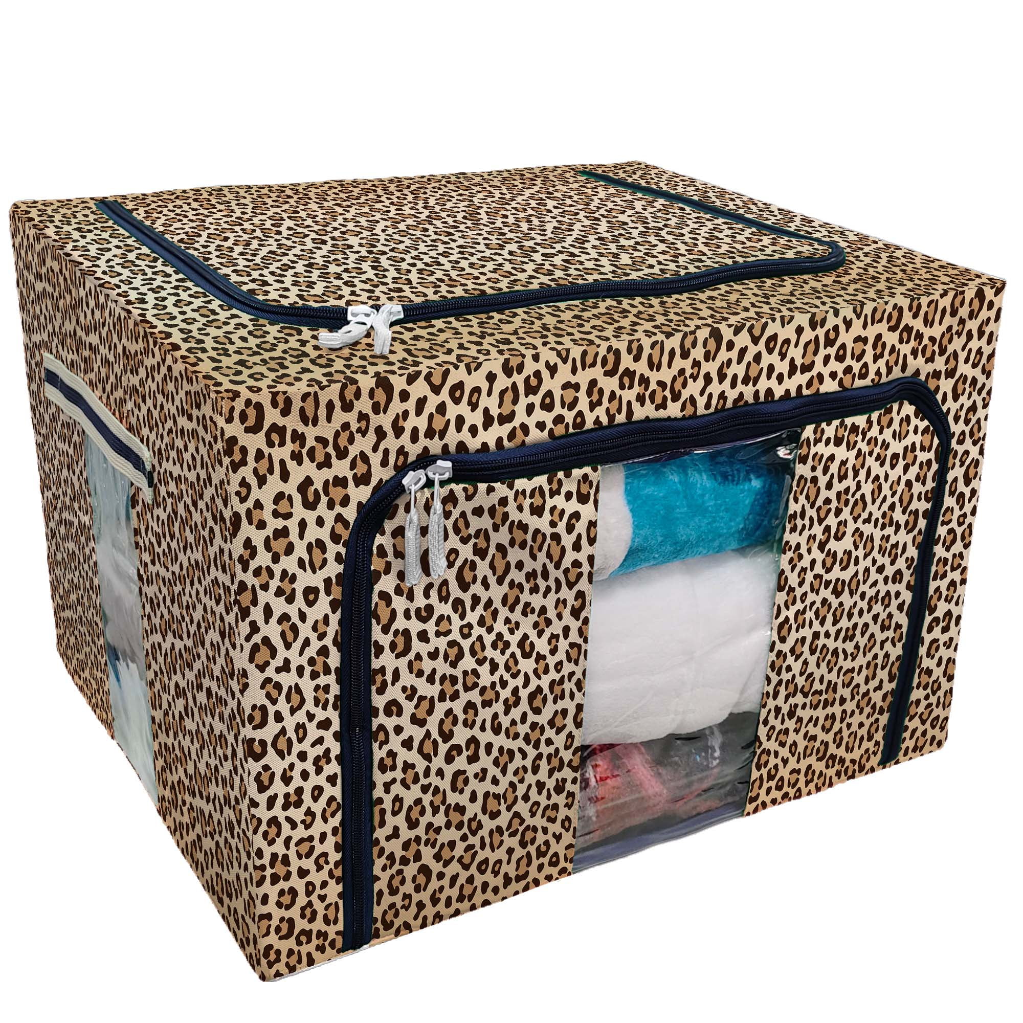 ECZJNT Leopard texture brown beige with darker border Storage Bag Clear ...