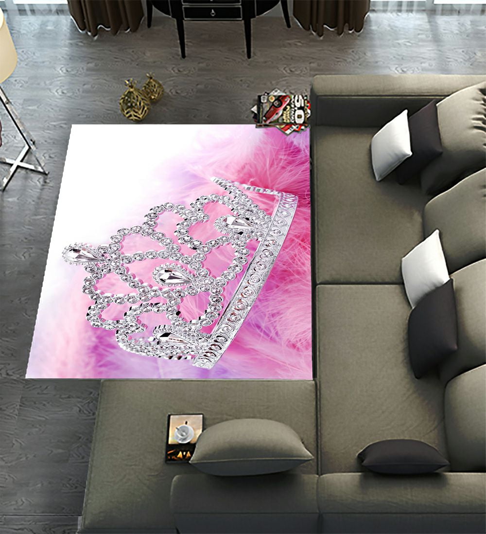 ECZJNT Little Girls Shiny Tiara With Pink Purple Feathery Area Rugs 2 x ...