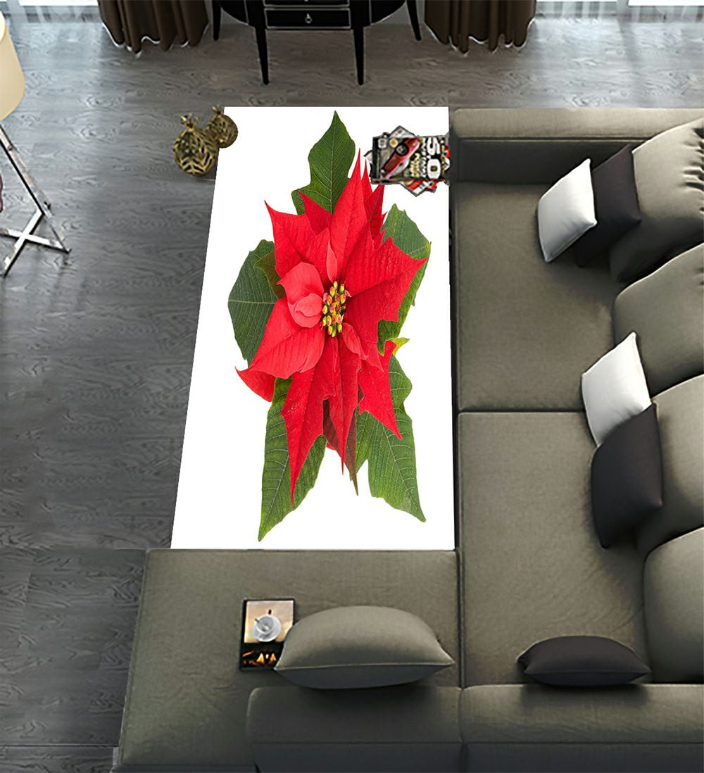 ECZJNT Live Christmas Flower Red Poinsettia Runner Rug 2.6 x 10ft Long ...