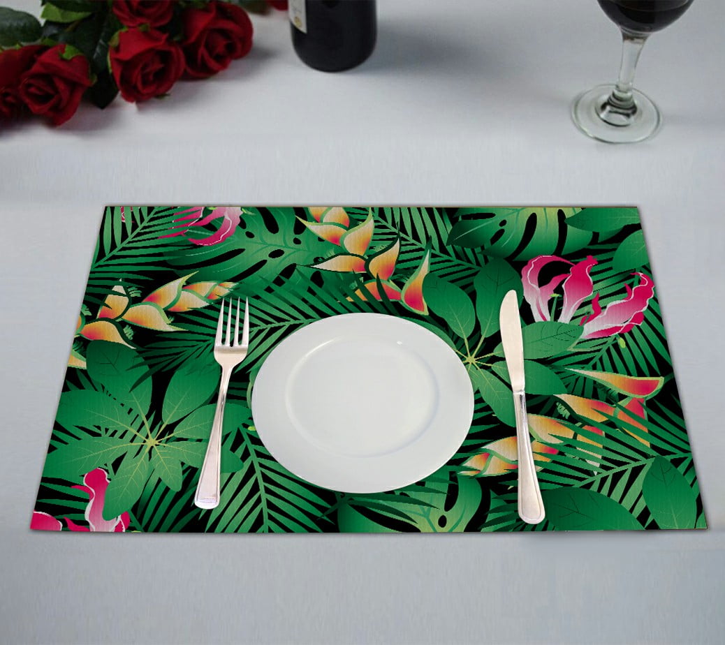 ECZJNT Lush tropical flowers plants Placemat Table Mat Cup Mat 12x18 ...