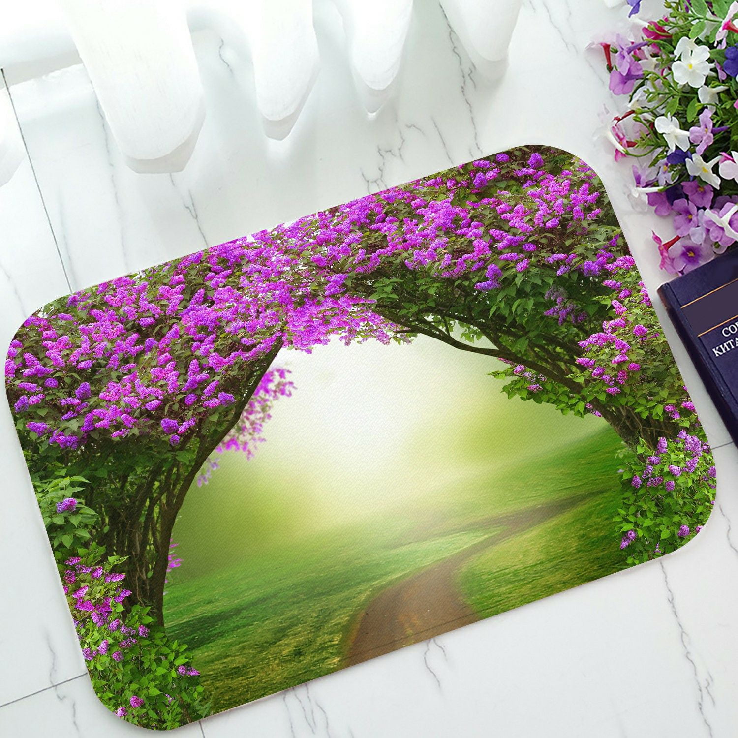 ECZJNT Magic forest with road Beautiful spring landscape Doormat Bath ...