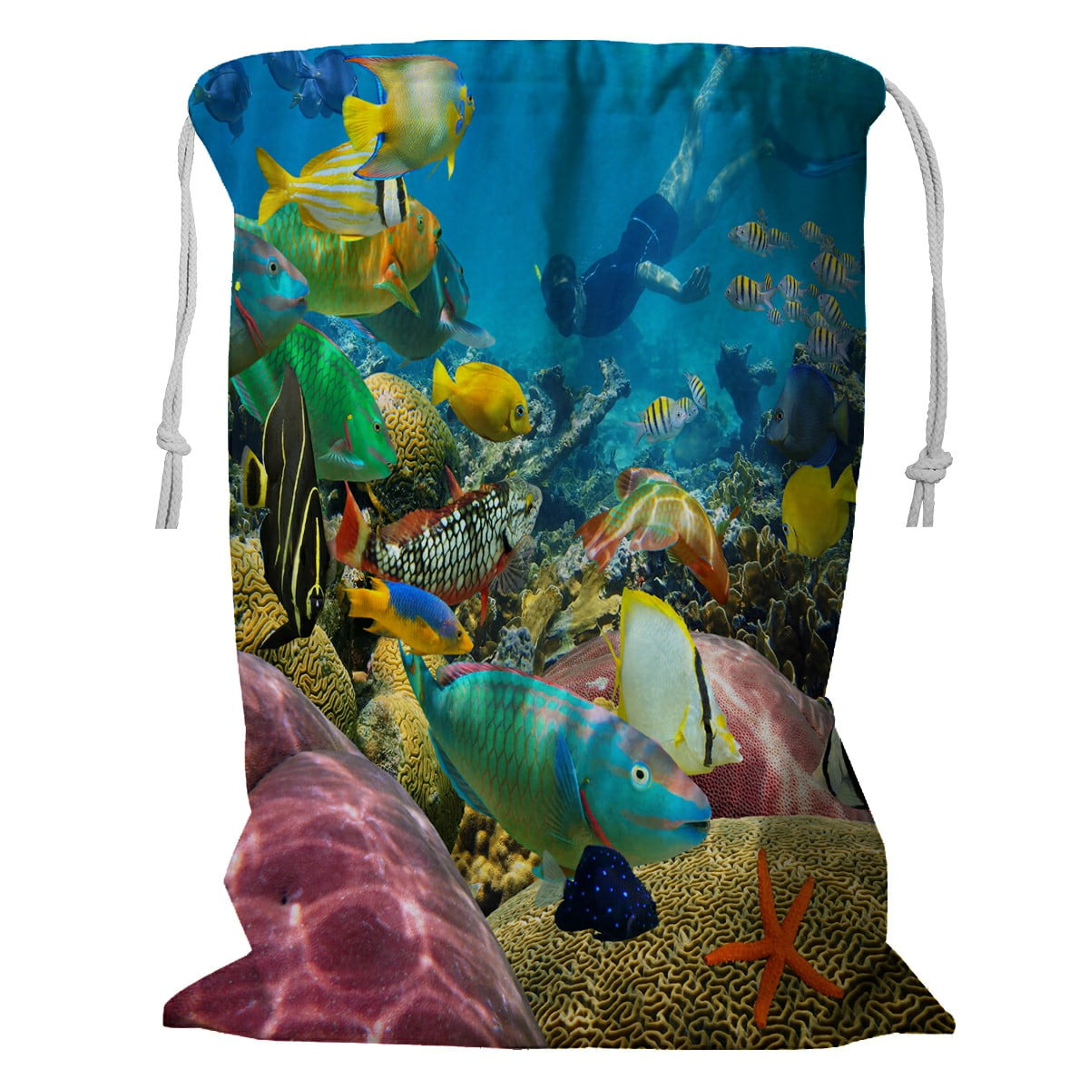ECZJNT Man underwater swims colorful coral reef tropical fish Storage ...