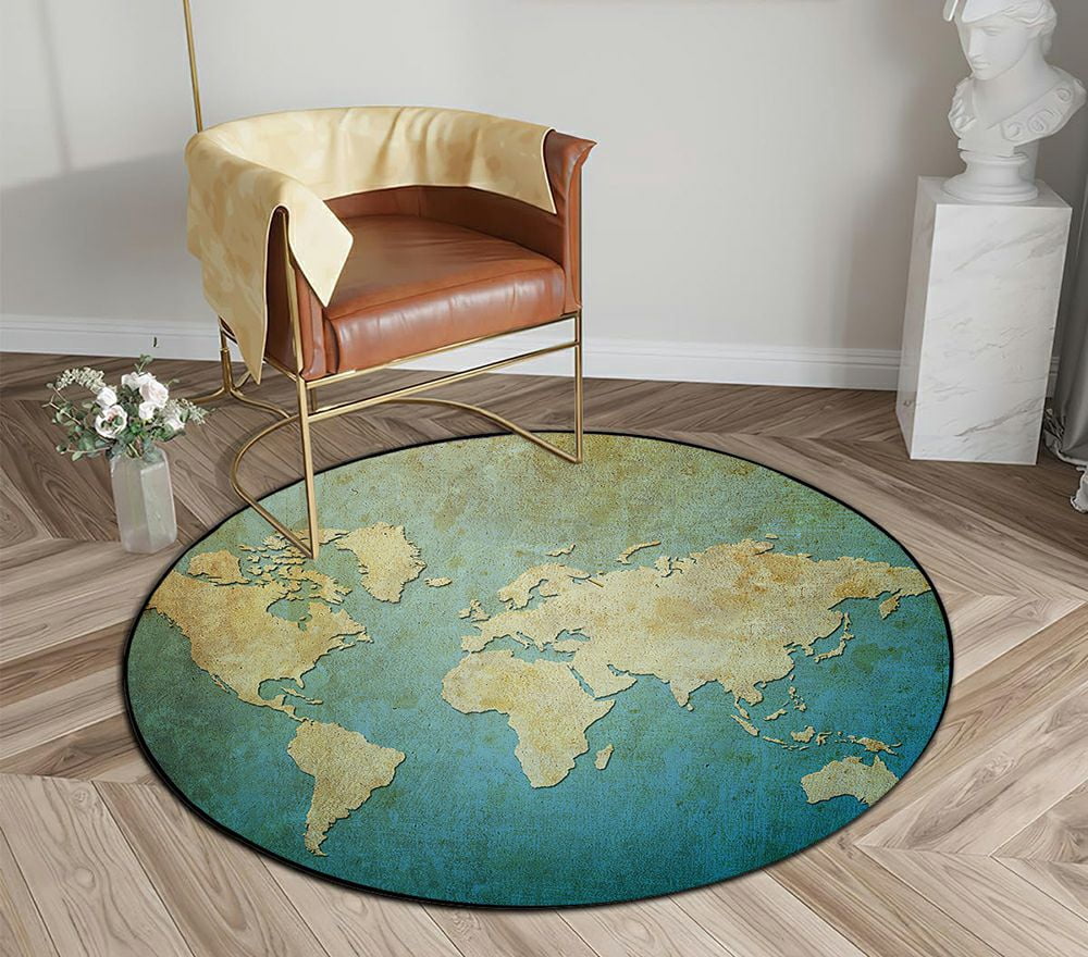 ECZJNT Map World Round Area Rugs Diameter 3 x 3ft Floor Carpet Mat for ...