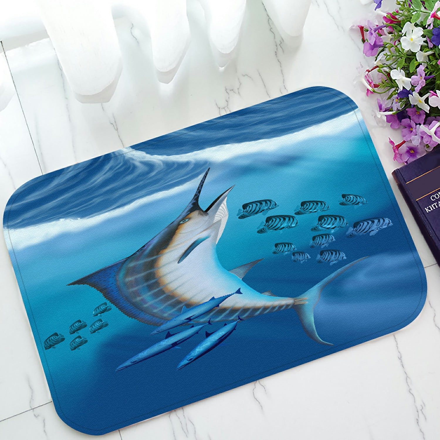 ECZJNT Marlin Fish Small fish scatter Doormat Bath Mat Rug Entrance Rug ...
