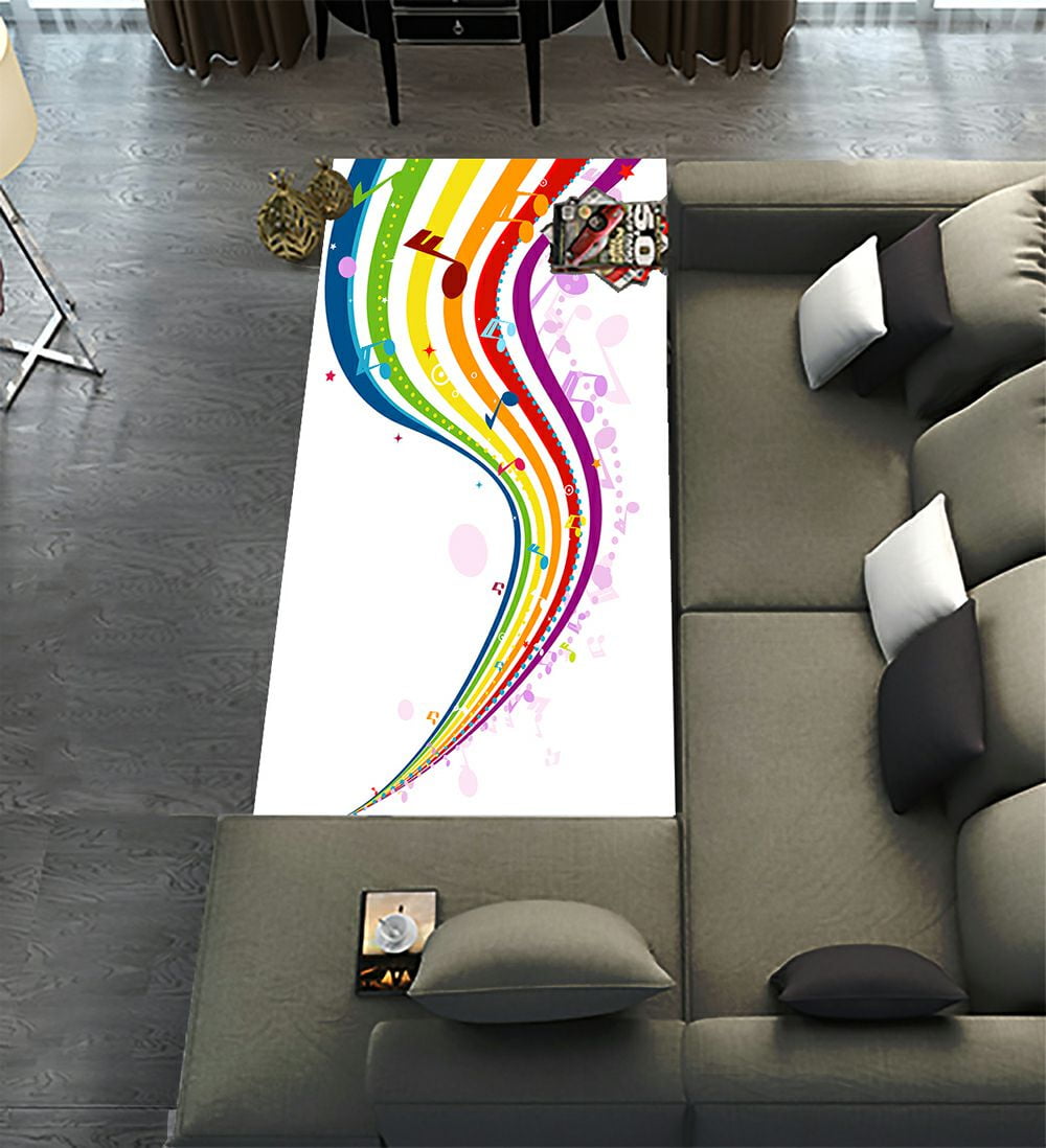 ECZJNT Musical Wave Rainbow Colors Runner Rug 2.6 x 7ft Long Area Rug ...
