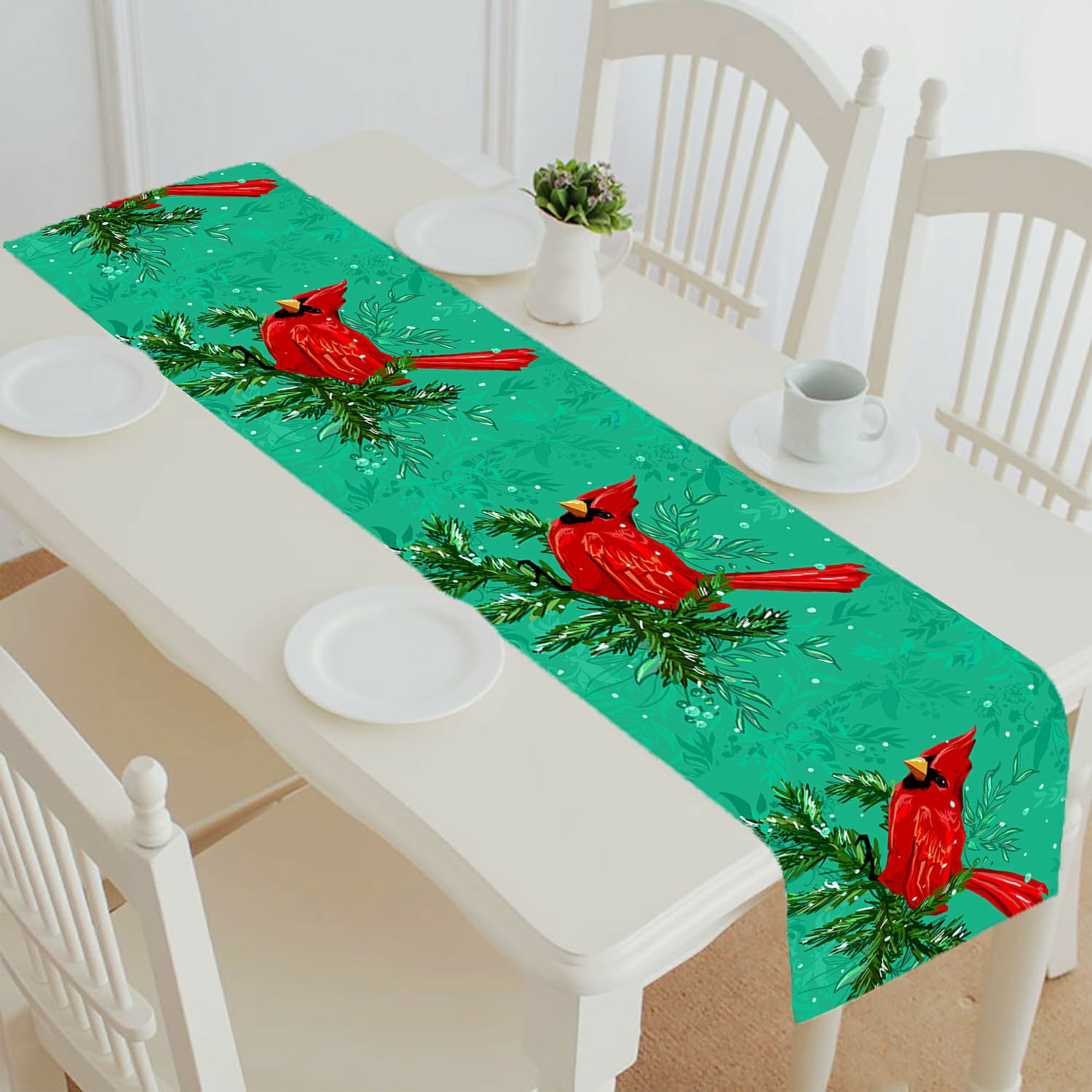 ECZJNT Northern Red Cardinal Bird Wildlife Winter table runner table ...