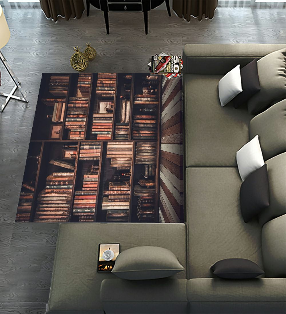 ECZJNT Old Books On Bookshelf In Library Area Rugs 6 x 8ft Floor Carpet ...