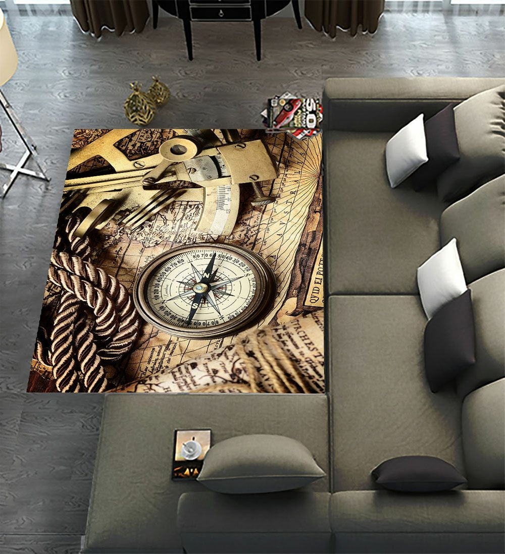 ECZJNT Old Map And Cooper Compass With Cord Area Rugs 5 x 6ft Floor ...