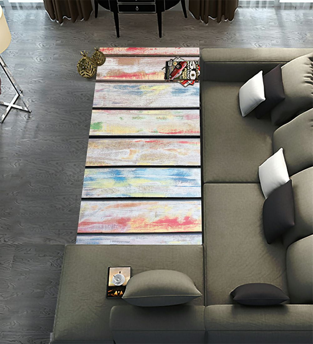 ECZJNT Old Shabby Paint Wood Runner Rug 3.3 x 10ft Long Area Rug Carpet ...