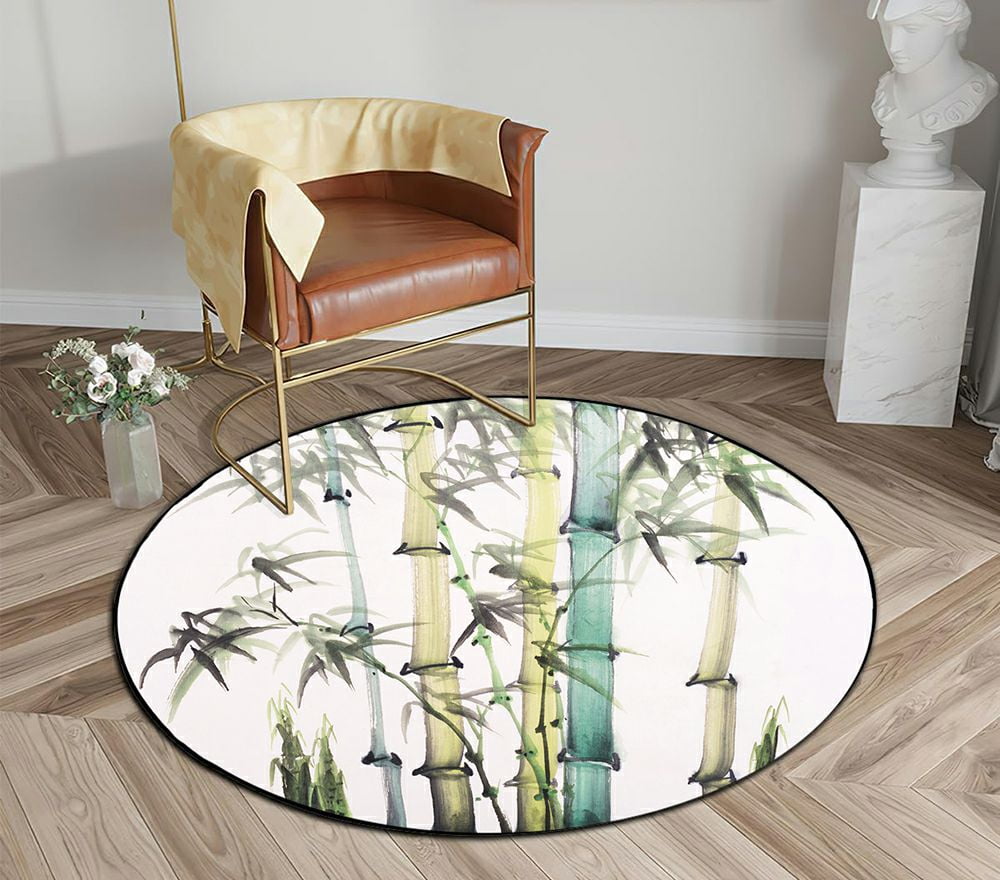 ECZJNT Painting Bamboo Round Area Rugs Diameter 4 x 4ft Floor Carpet ...