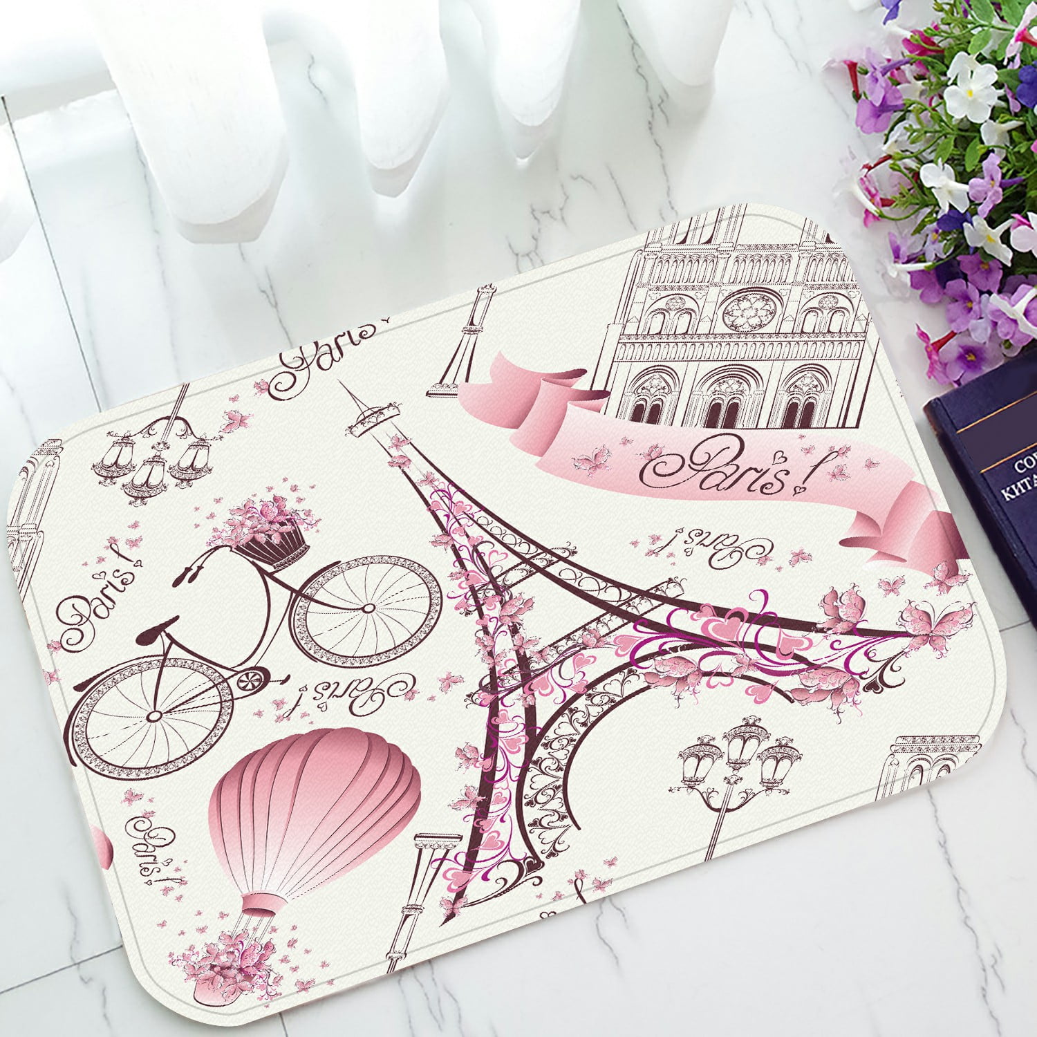 ECZJNT Paris symbols pattern Romantic travel in Paris Doormat Bath Mat ...
