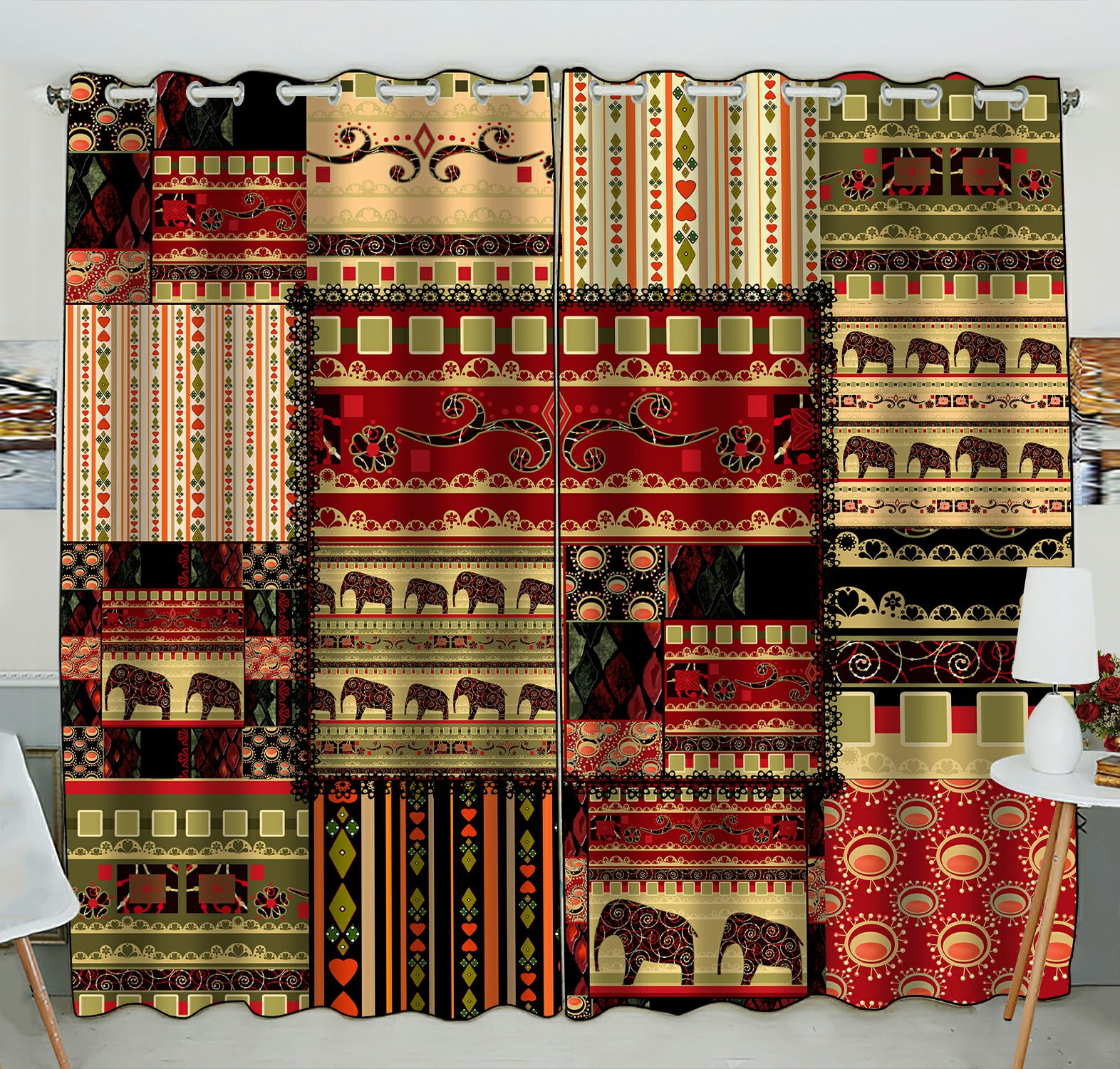 ECZJNT Patchwork African Pattern Blackout Window Curtain Drapery Panels ...