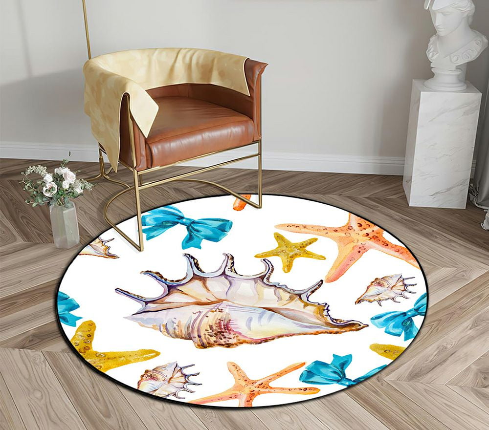 ECZJNT Pattern Sea Shells Stars For Round Area Rugs Diameter 5 x 5ft ...