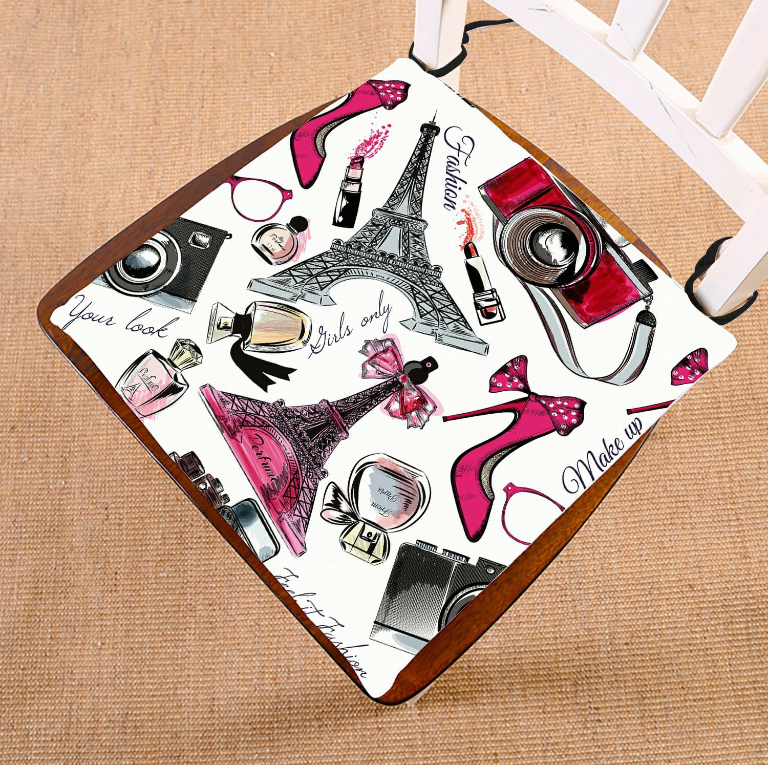 ECZJNT Perfume Eiffel Tower Shoes Cameras And Lipstick Stylish seat pad ...