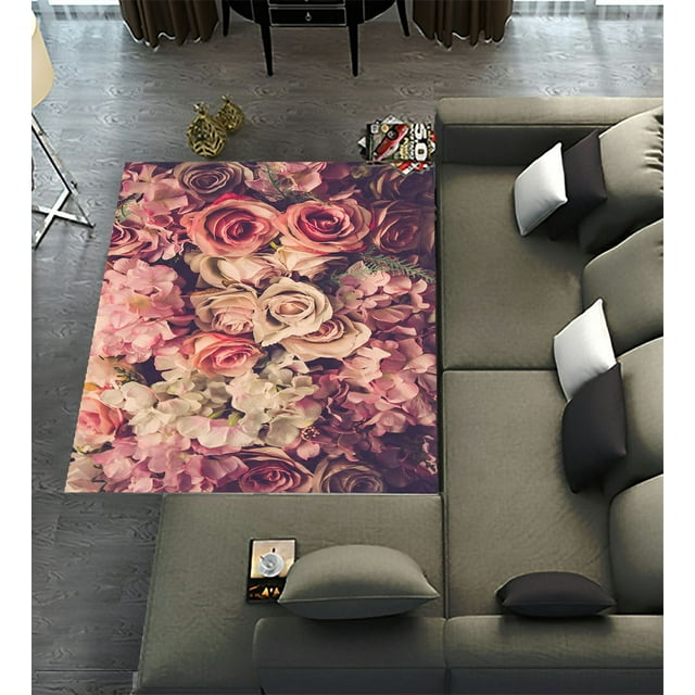 ECZJNT Pink Roses Area Rugs 2 x 3ft Floor Carpet Mat for Living Dinning ...