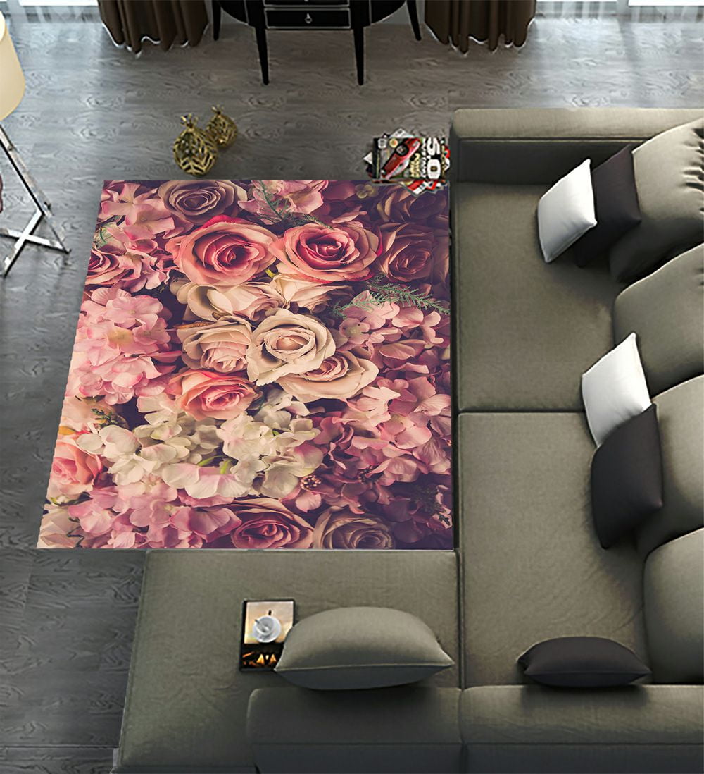 ECZJNT Pink Roses Area Rugs 6 x 8ft Floor Carpet Mat for Living Dinning ...