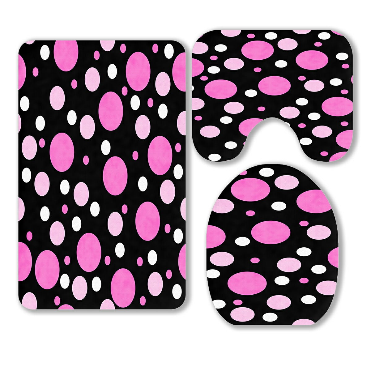 ECZJNT Pink White and Black Polka Dot 3 Piece Bathroom Rugs Set Bath ...