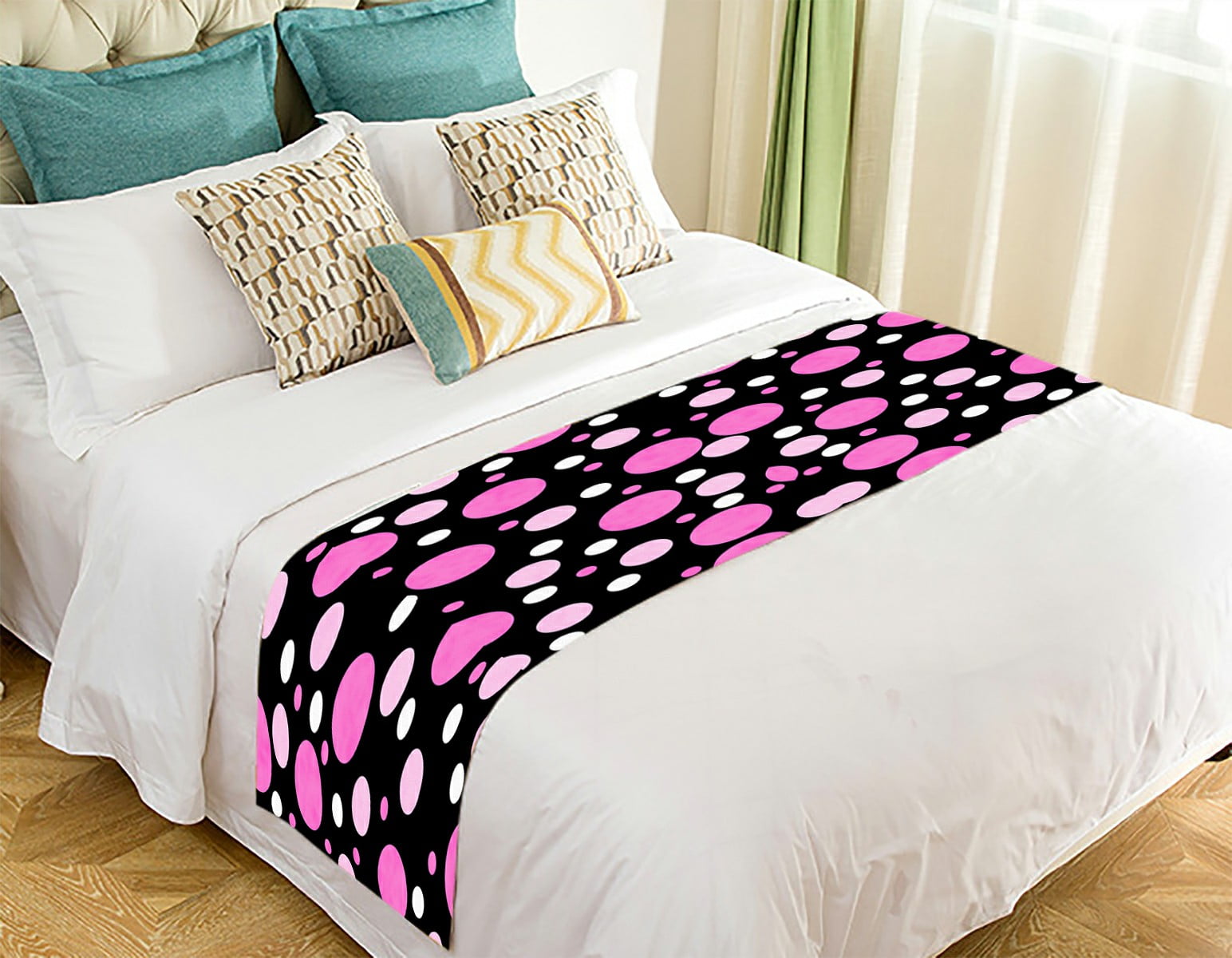 ECZJNT Pink White and Black Polka Dot Bed Runner Bed Scarf Bed Decor ...