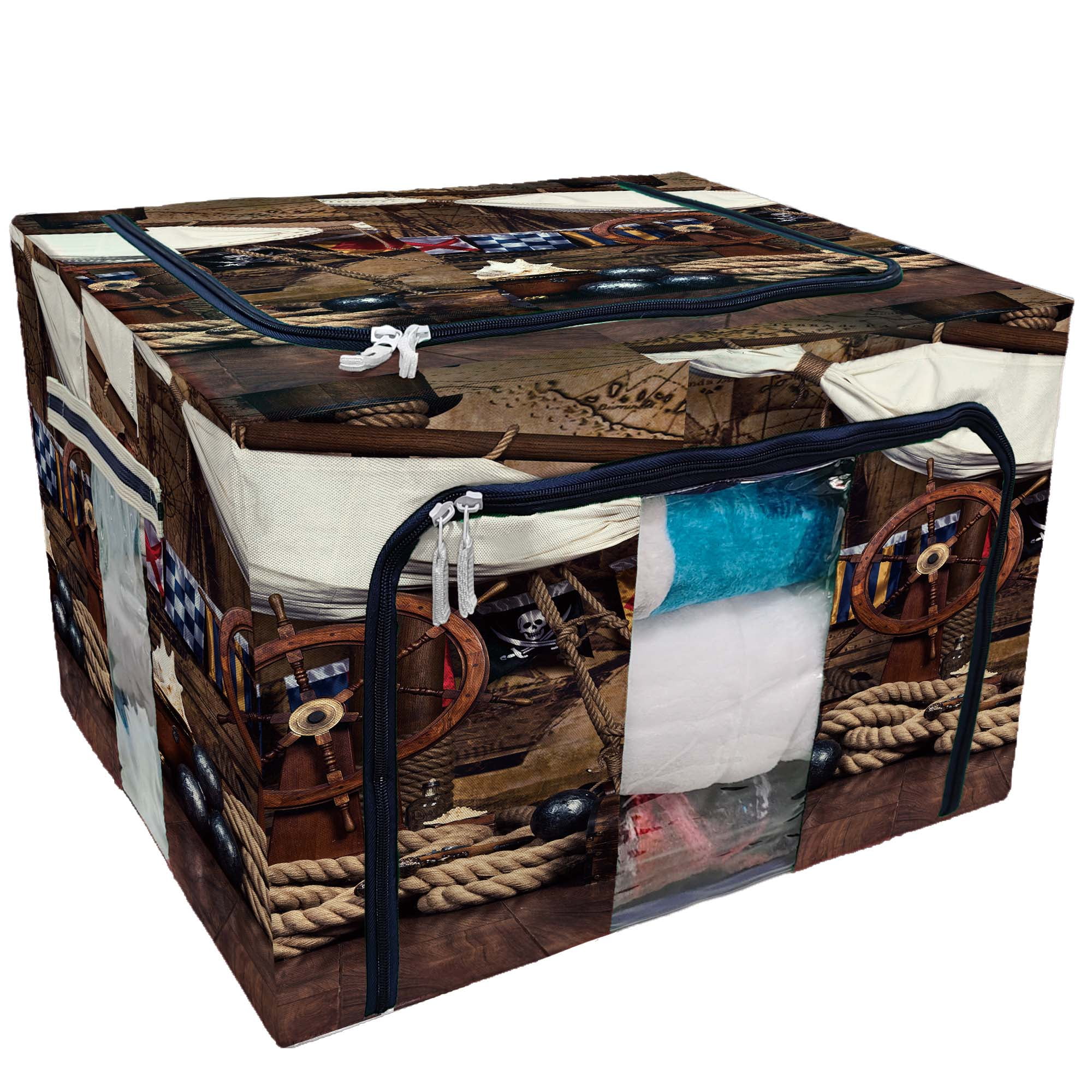 ECZJNT Pirates ship deck with steering wheel and flag Storage Bag Clear ...