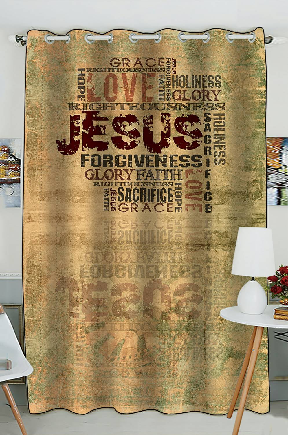 ECZJNT Religious Words on Background Blackout Window Curtain Drapery ...