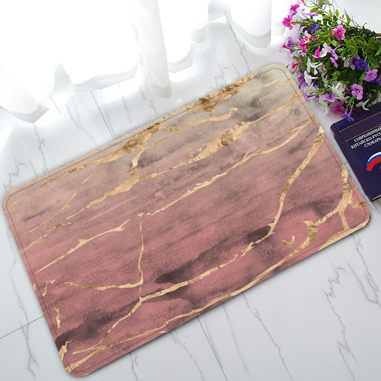 ECZJNT Rose gold metallic marble Welcome Doormat Bath Mat Rug Entrance ...