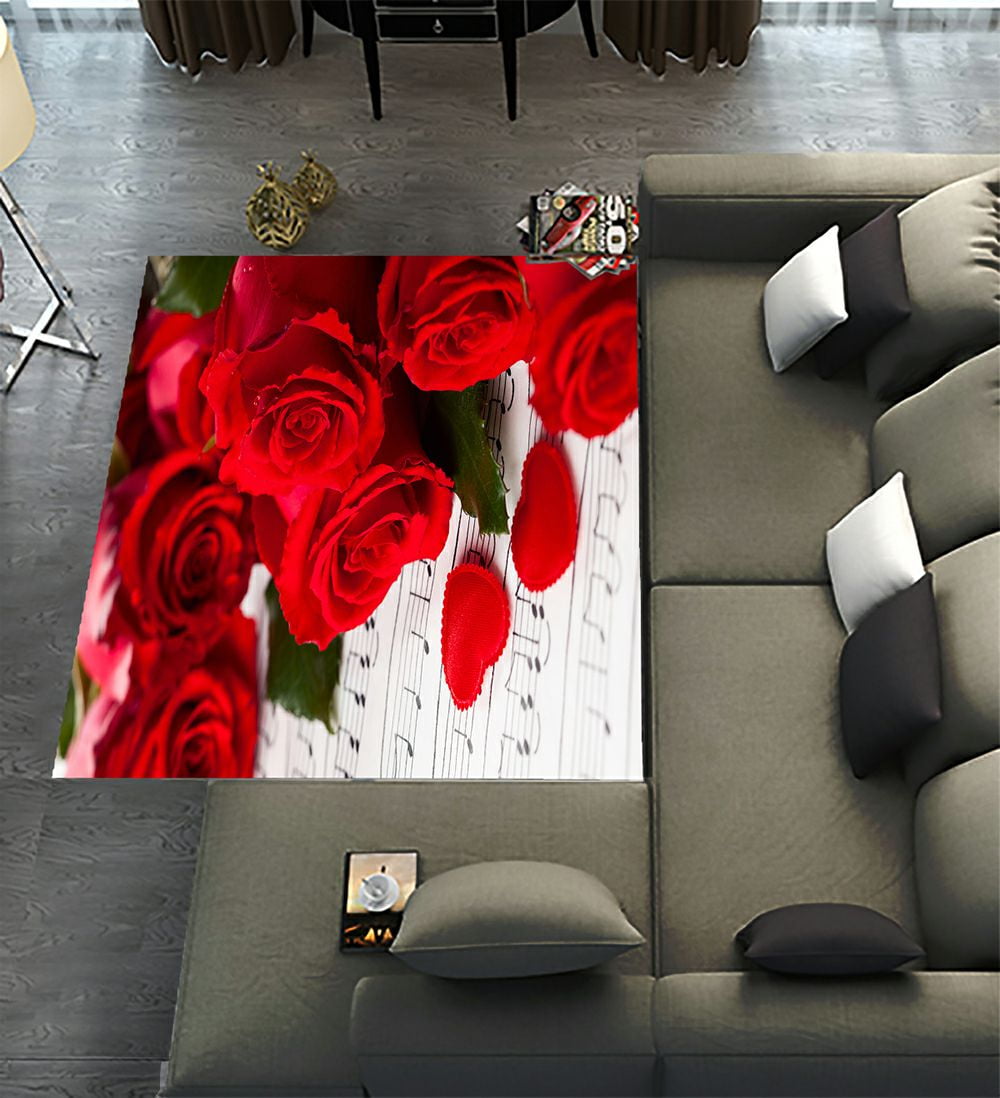 ECZJNT Roses With Musical Notes For Valentine'S Day Area Rugs 2 x 3ft ...